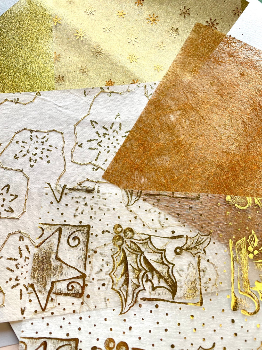 Christmas Themed Selection of Gold Shimmer Paper Stamped and - Etsy