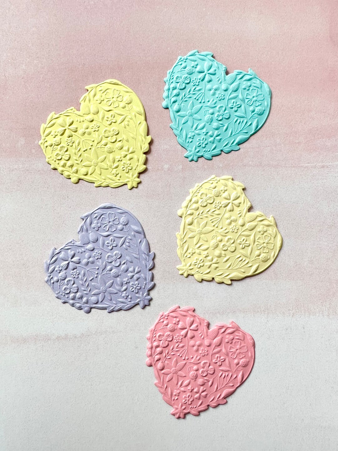 3D Embossed Paper Hearts Die Cut Hearts Embossed Floral Hearts Easter ...