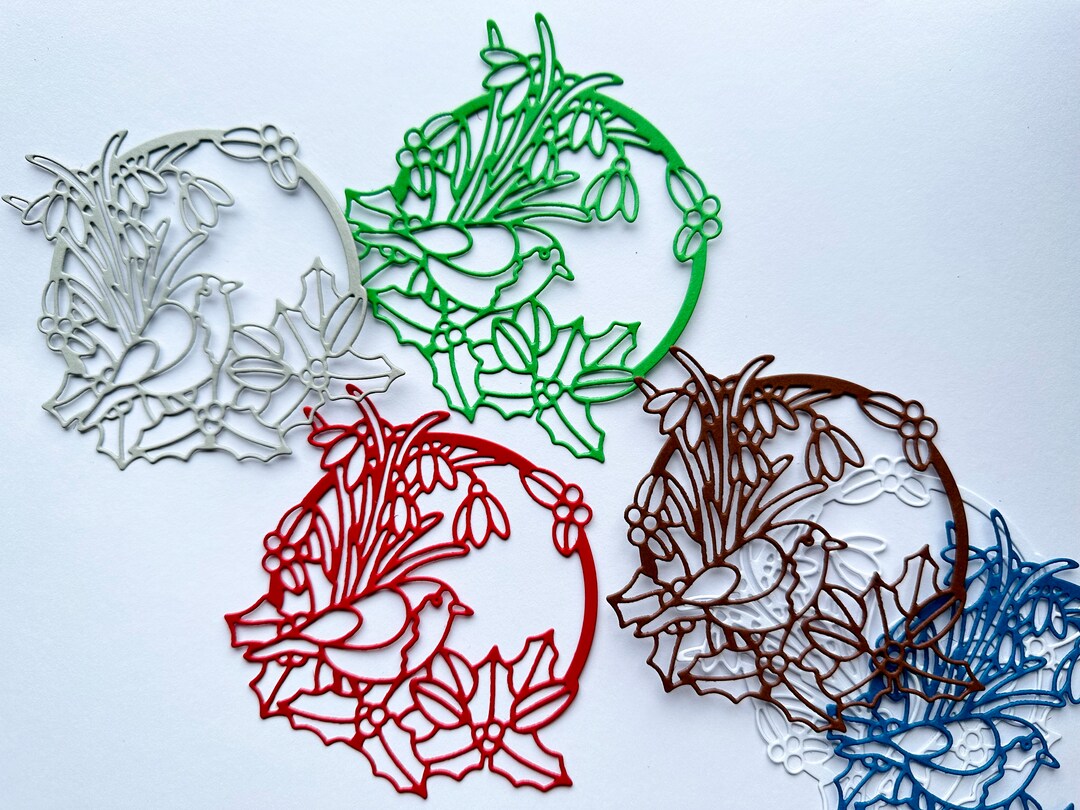 Christmas Die Cut Decorations Robin Holly Snowdrops Wreath Set - Etsy