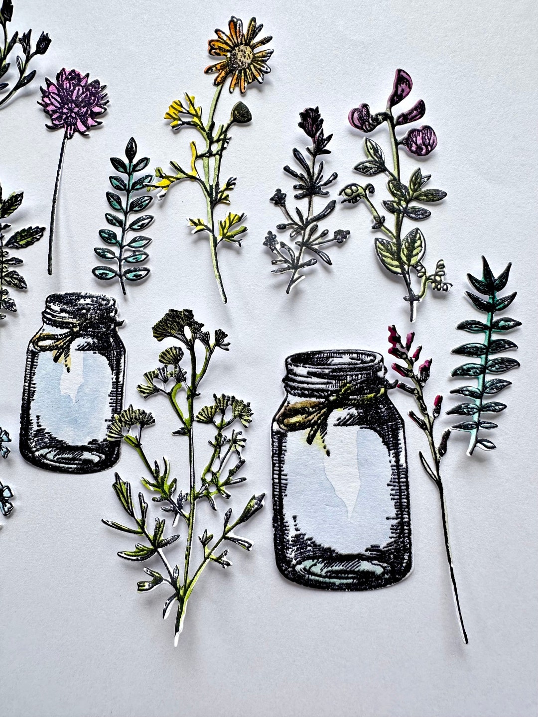 Die Cut Watercolour Wild Flowers Die Cut Jars Watercolour Flowers Die ...