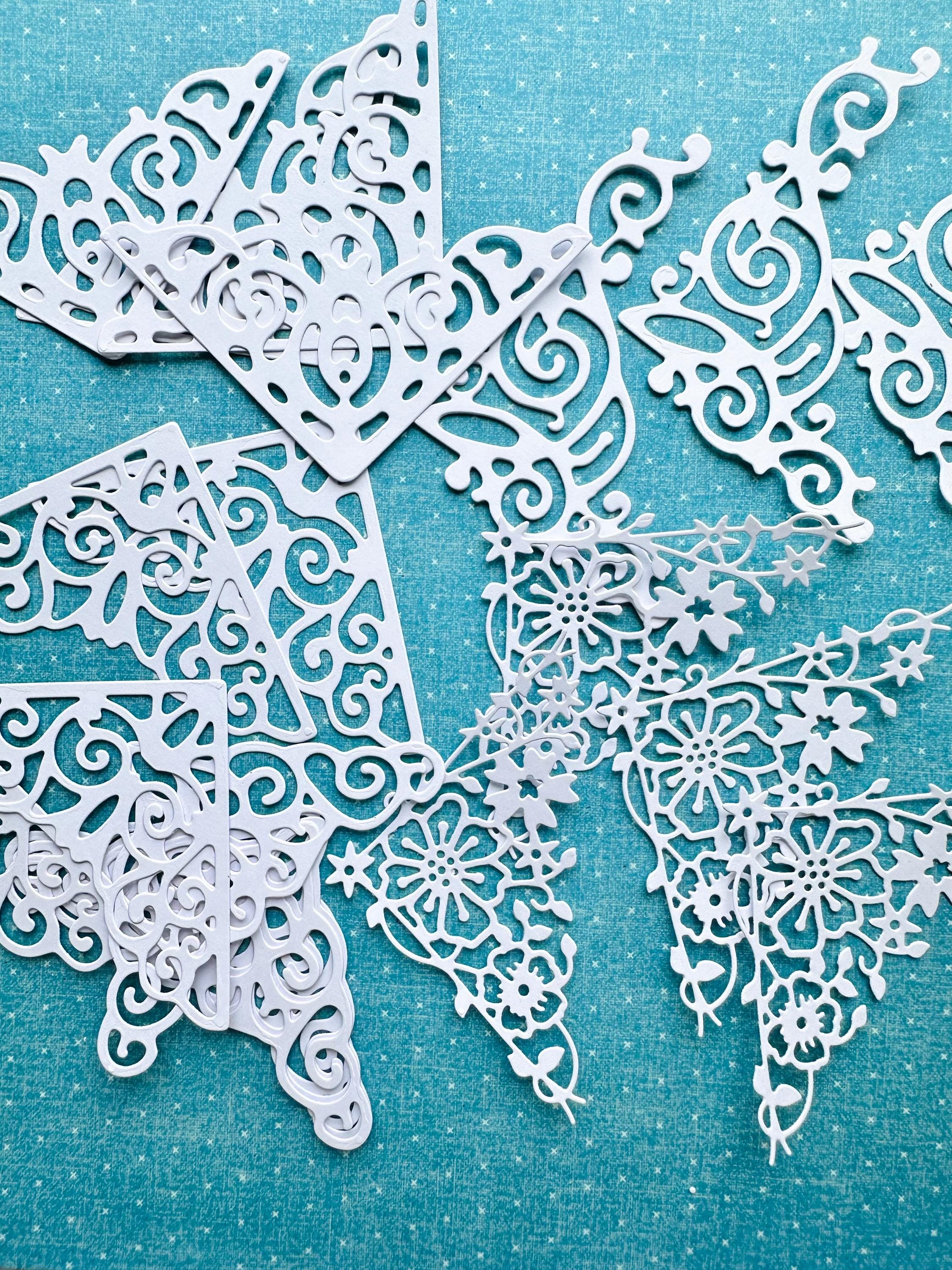 Die Cut Card Corners: Lacy Floral Paper Craft Embellishments - Etsy