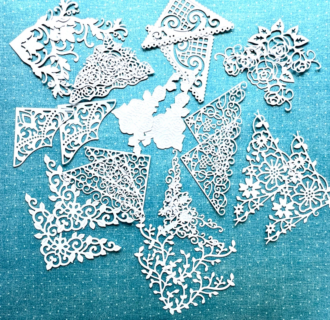Die Cut Card Corners: Lacy Floral Paper Craft Embellishments - Etsy