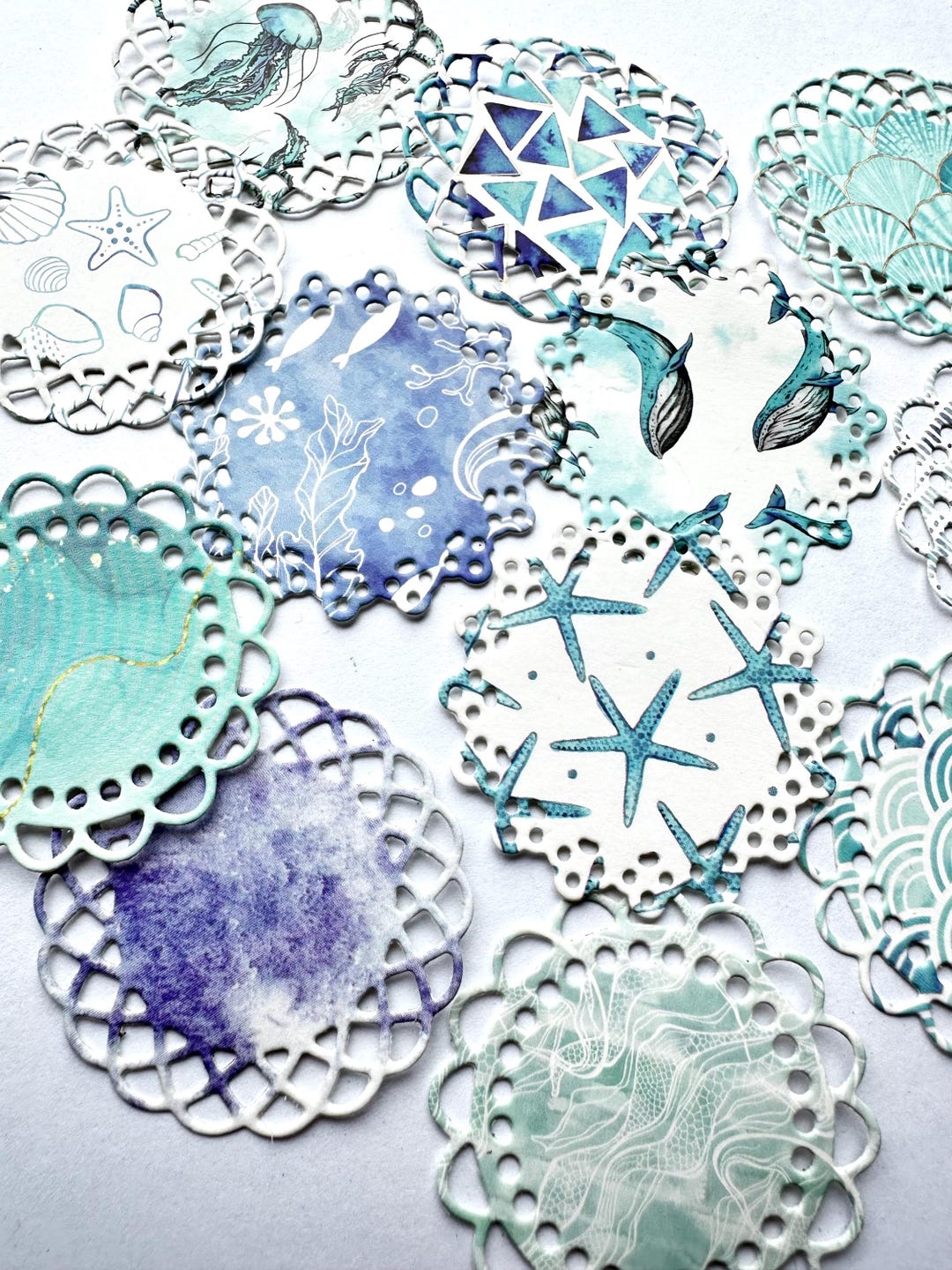 Die Cut Doilies Sea Themed Doilies Set of 12 Size 4.5cm Marine Doilies ...