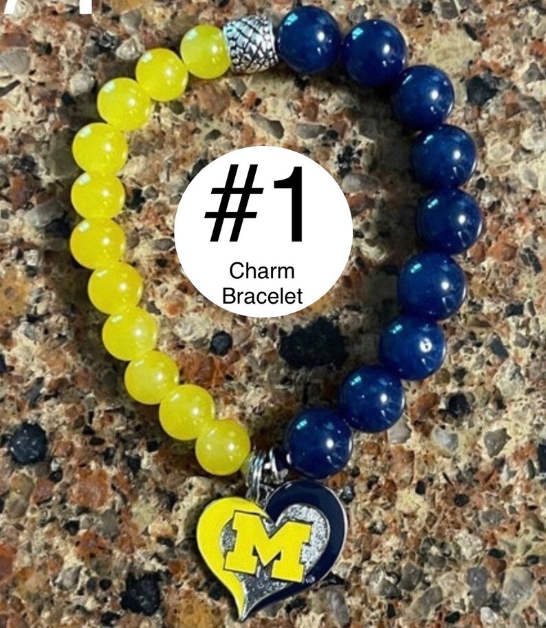 Michigan Wolverines Charm Bracelets-college Themed Jewelry-beaded ...