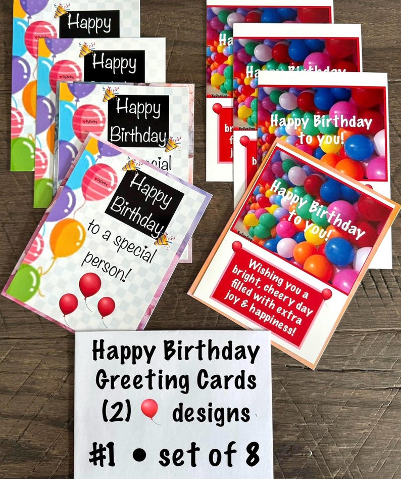 BIRTHDAY BALLOON Greeting Cards / Assorted Sets of Happy Birthday Cards ...