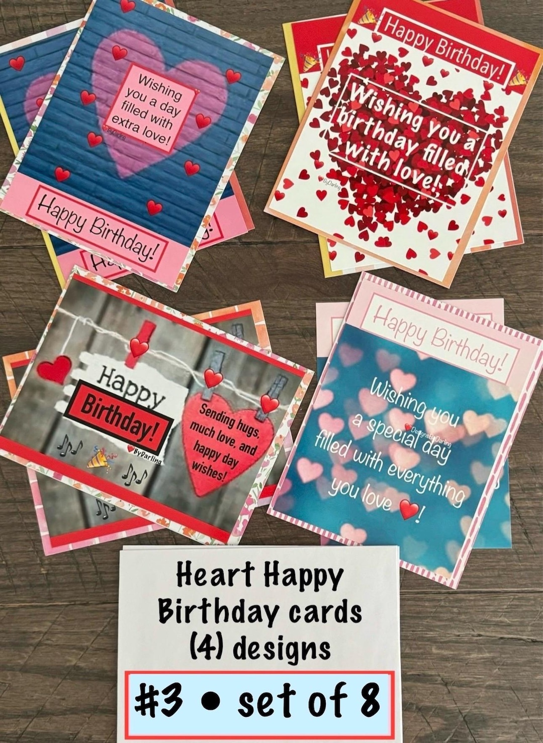 BIRTHDAY Greeting Cards With HEART Designs / Assorted Birthday Cards ...