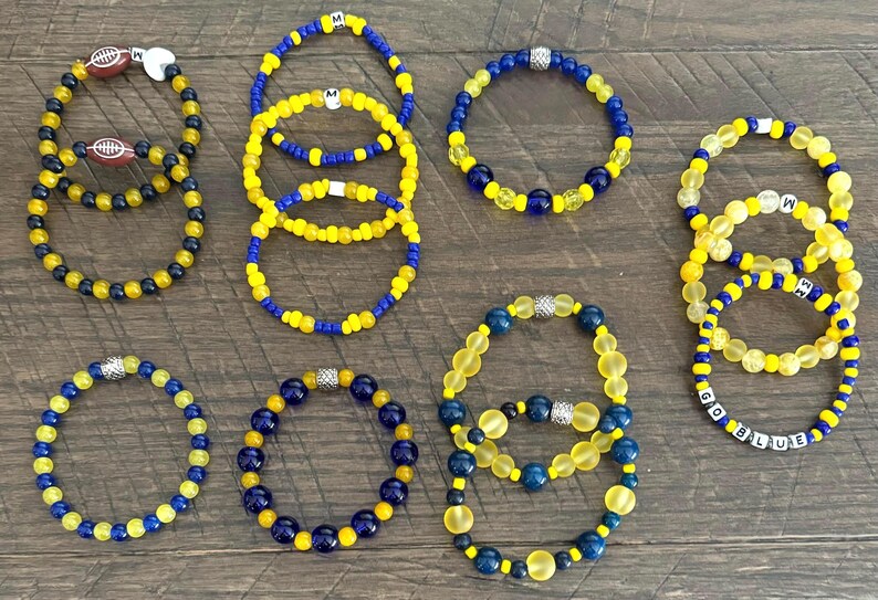 Michigan Wolverines Beaded Bracelets. College Themed Jewelry. U of M ...