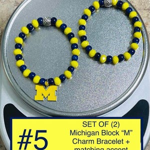 Michigan Wolverines Charm Bracelets-college Themed Jewelry-beaded ...