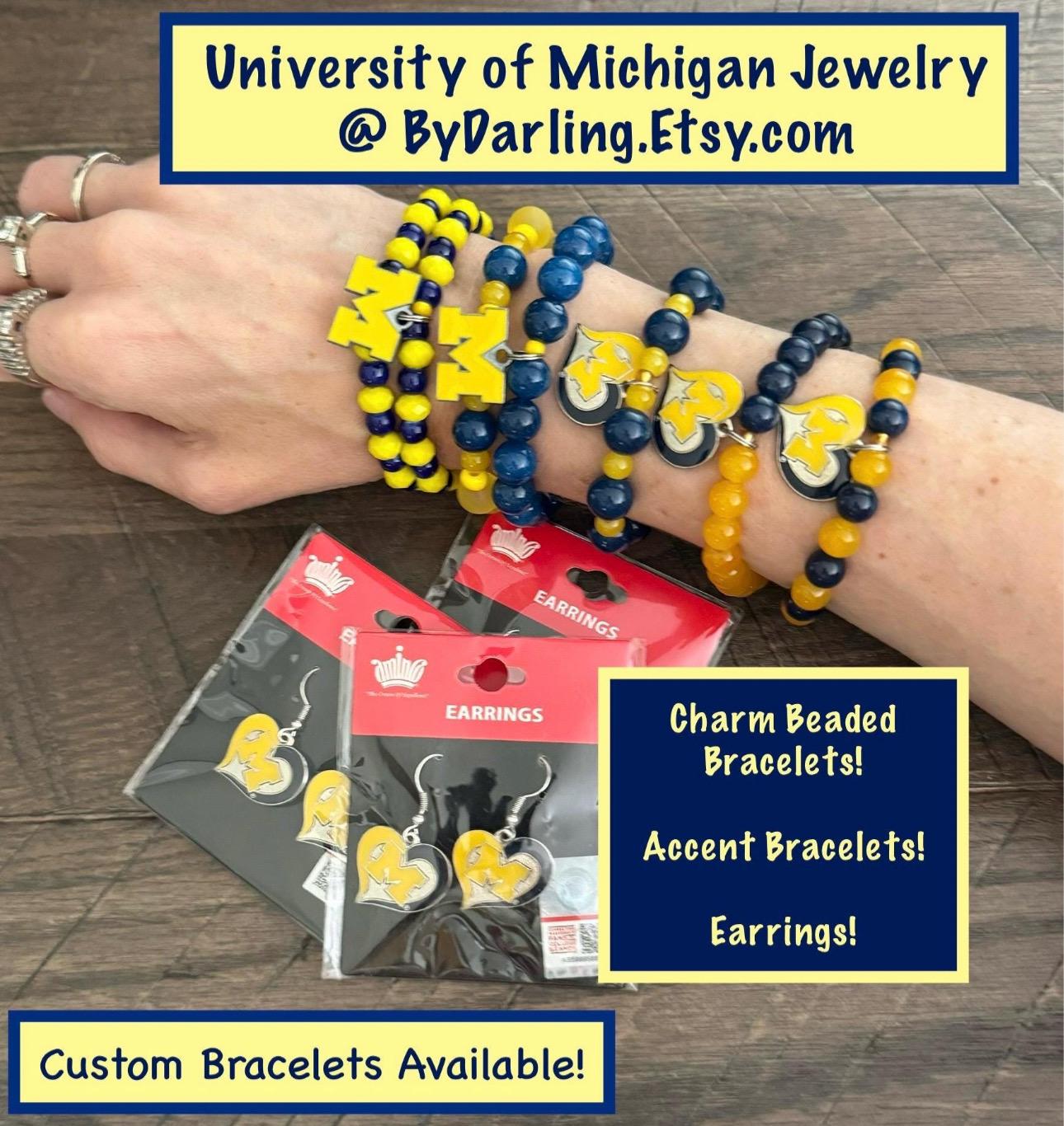 Michigan Wolverines Beaded Bracelets. College Themed Jewelry. U of M ...