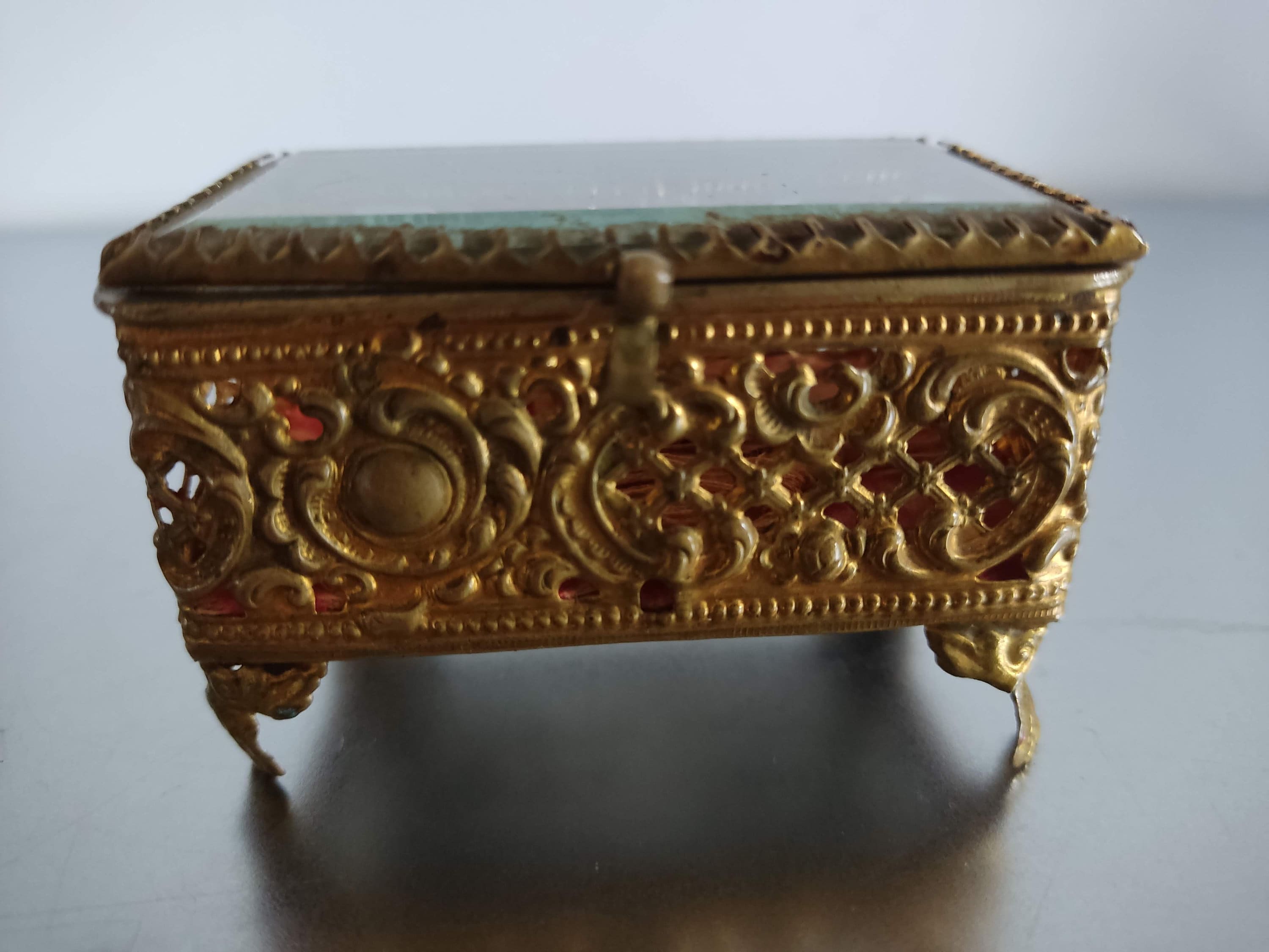 Antique Gilded Brass Jewelry Box With Beveled Faceted Glass - Etsy