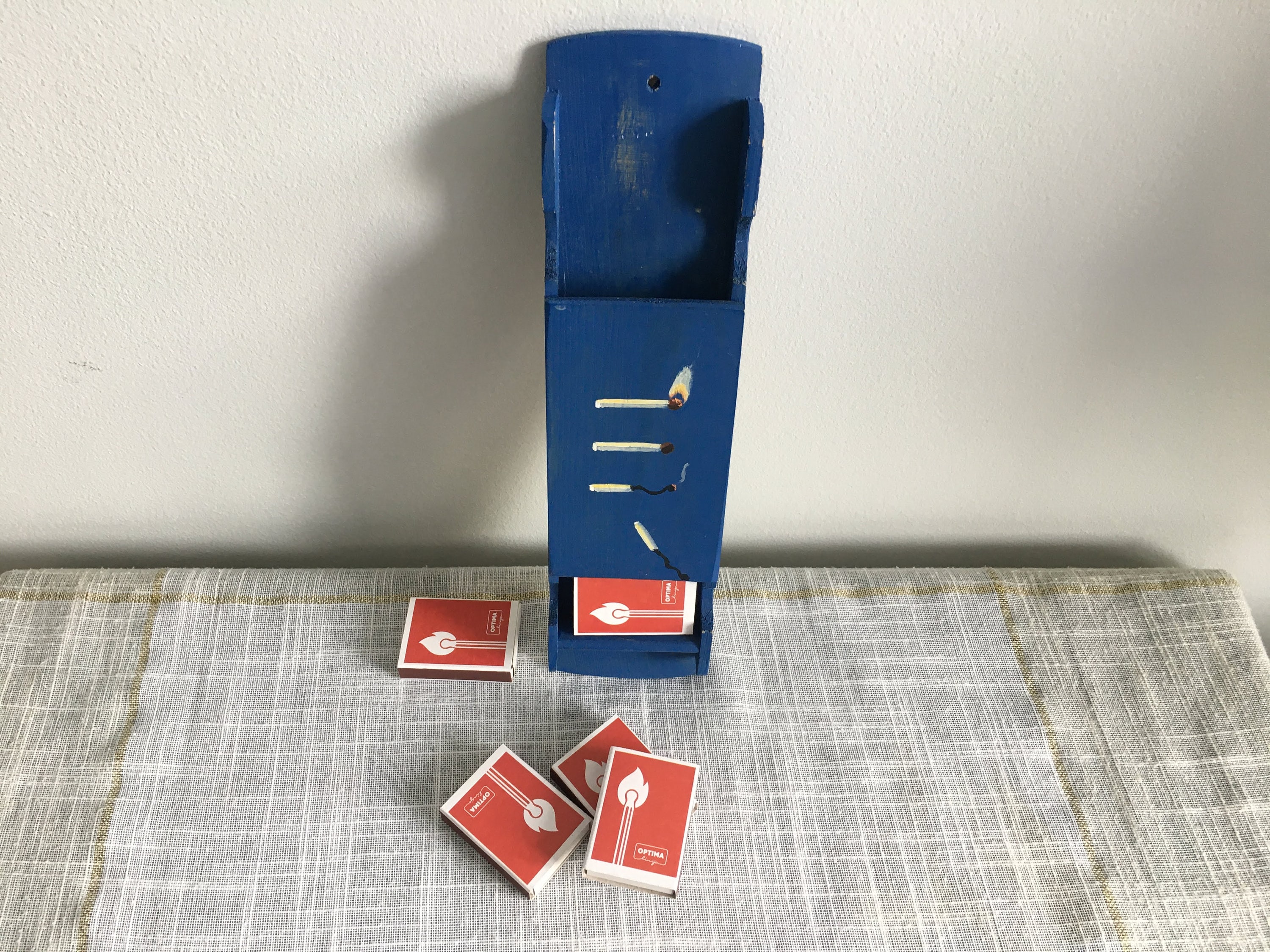 Vintage Wooden Kitchen Matchbox Blue Match Box Holder Hand - Etsy