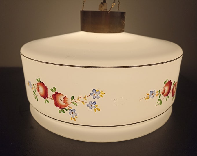 Vintage Scandinavian Ceiling Pendant White Glass Shade Hand-painted ...