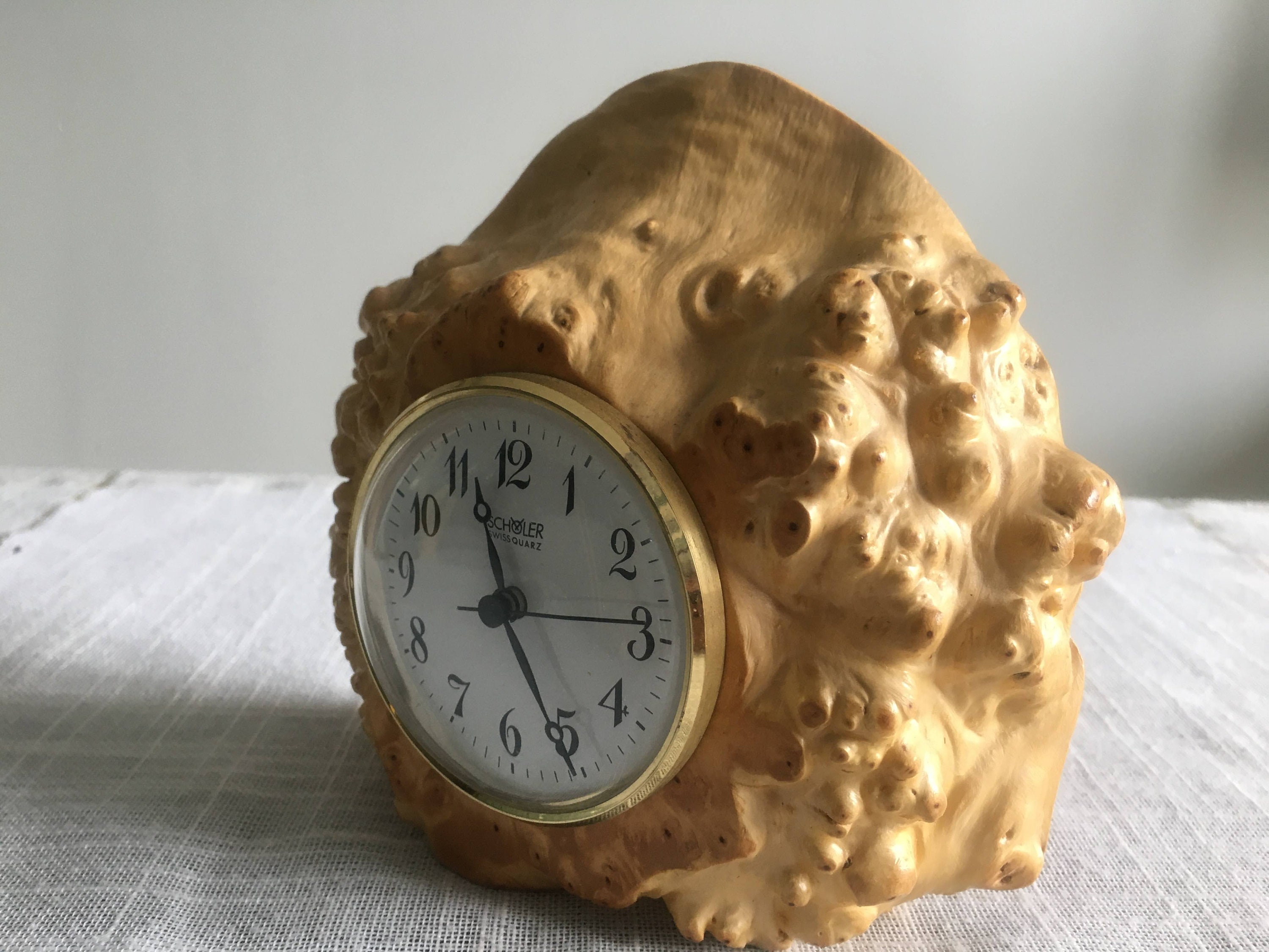 Vintage Handmade Natural Edge Burl Wood With Scholer Swiss Quartz Desk ...