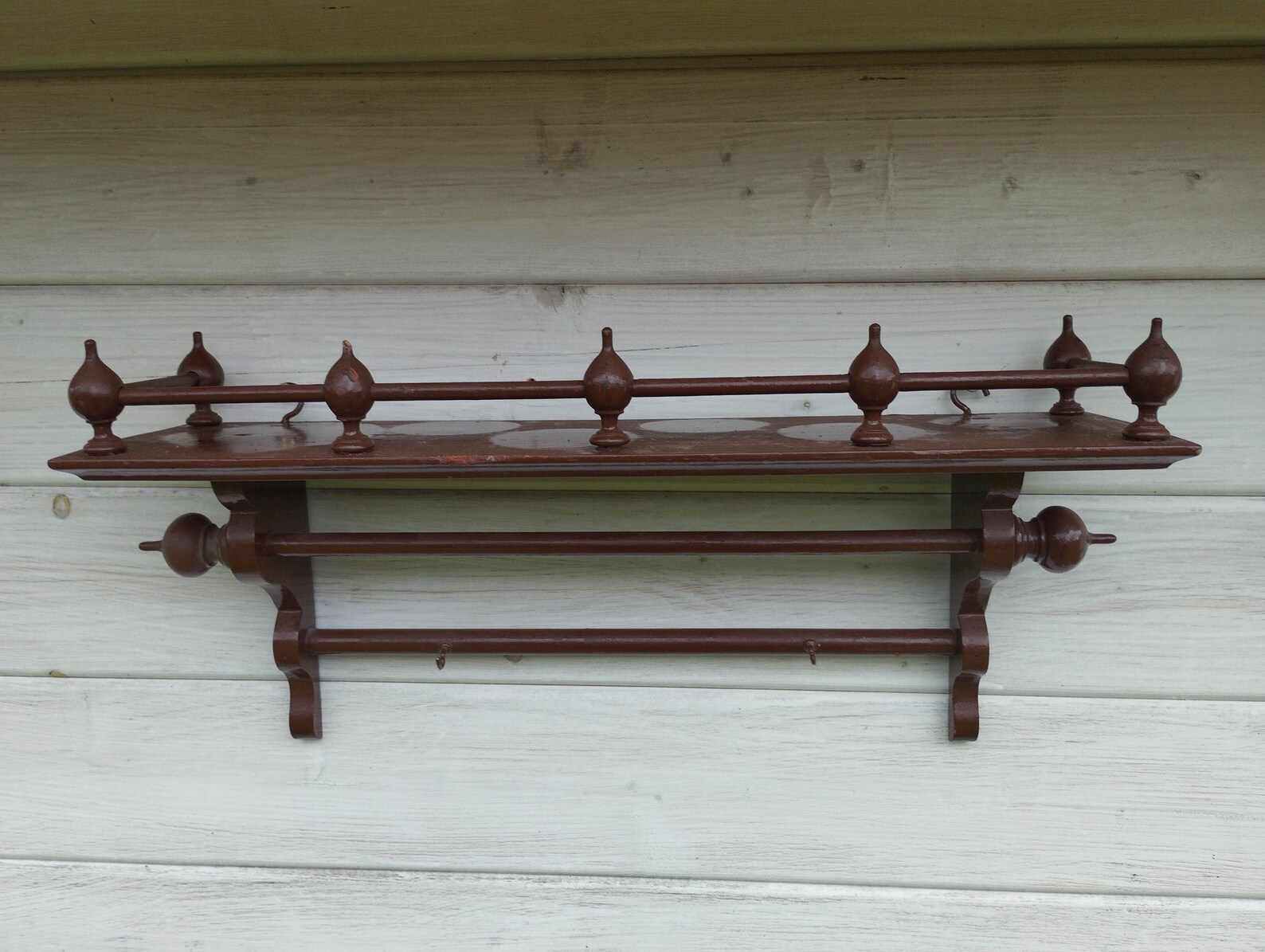 Antique Brown Wooden Wall Shelf With Spindles – Early 20th Century ...