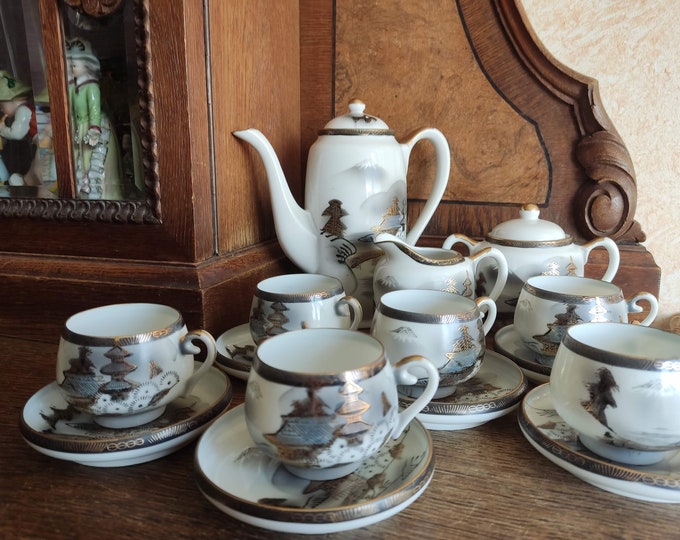 Japan Elegant Lithophane Ghost Geisha Tea Set for 6, Kutani Hand ...