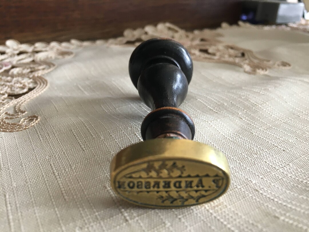 Antique French Victorian Wooden Handle With a Brass Plate Seal Stamp ...