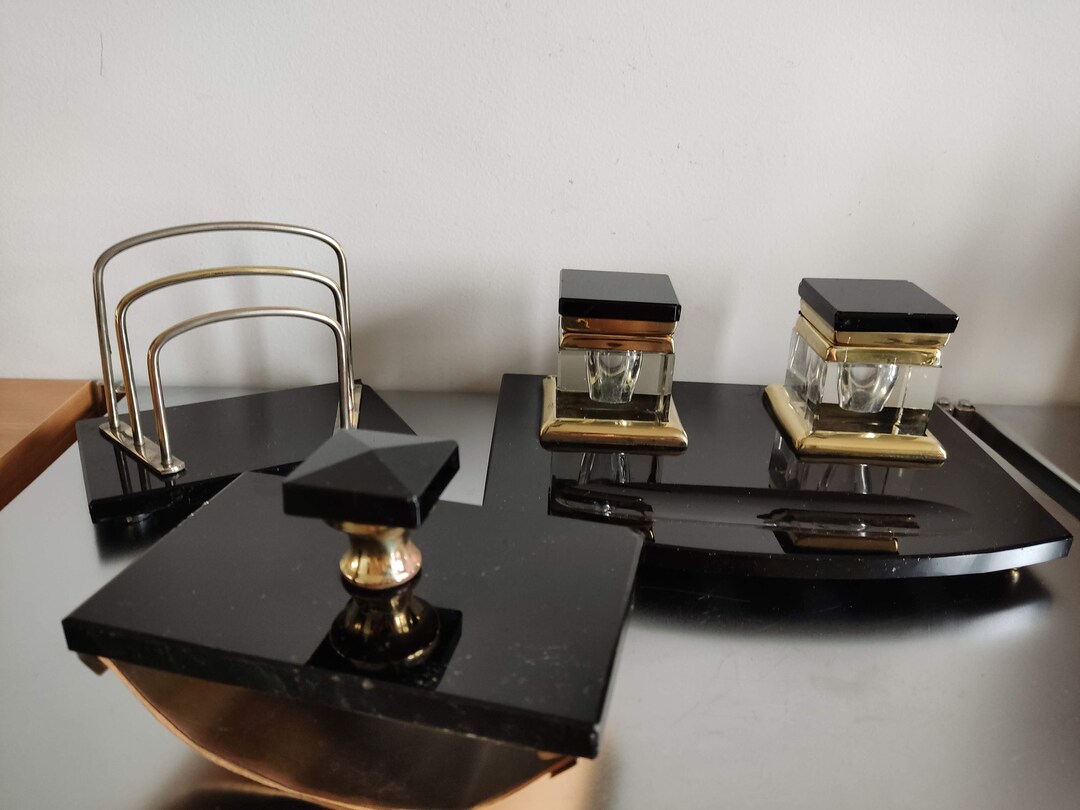 Art Deco German Inkwell Desk Set Black Glass / Crystall 1920s - Etsy