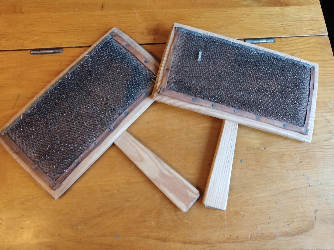 Vintage Old Wooden Farm Animals Pair of Sheep Wool Carding Brushes ...