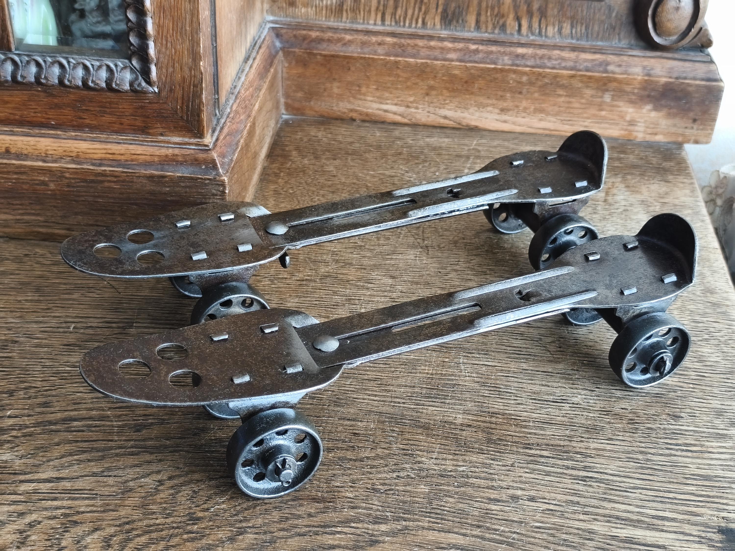Antique Adjustable Metal Roller Skates With Steel Wheels Rare ...