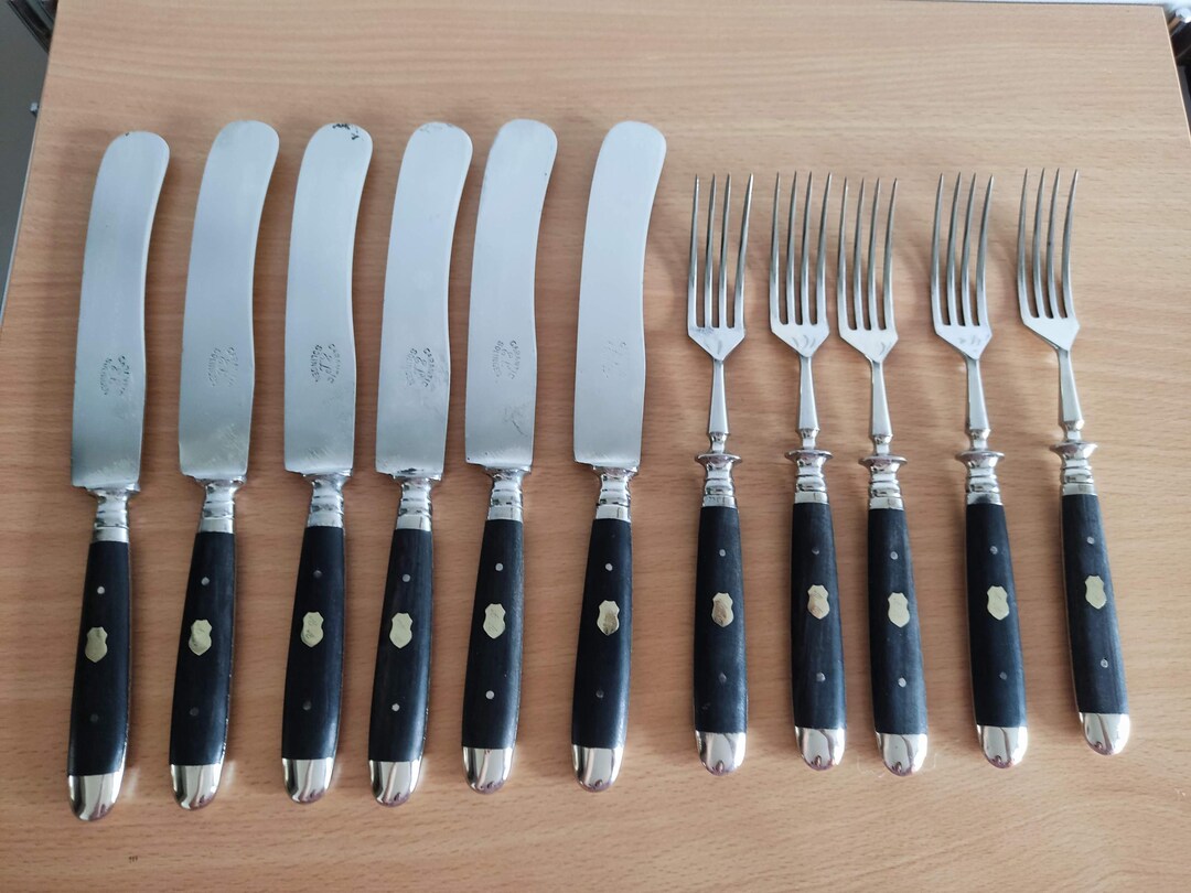 Antique German Steel Cutlery Set With Ebony Handles – Monogrammed "a.a ...