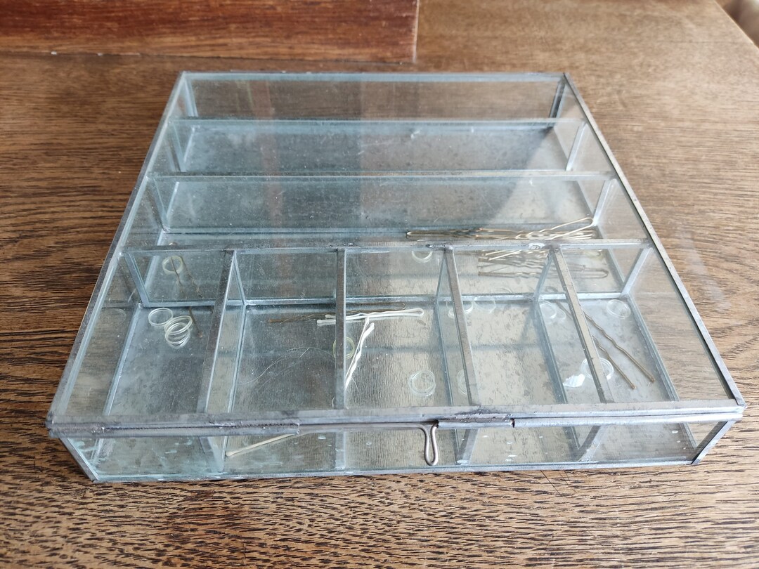 Glass Trinket Box, Vintage Style Tin Metal & Clear Glass Jewelry ...