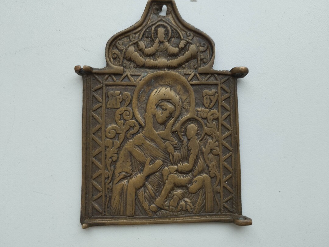 Antique Xixc RUSSIAN Bronze Icon Mother of God of Tihvin - Etsy