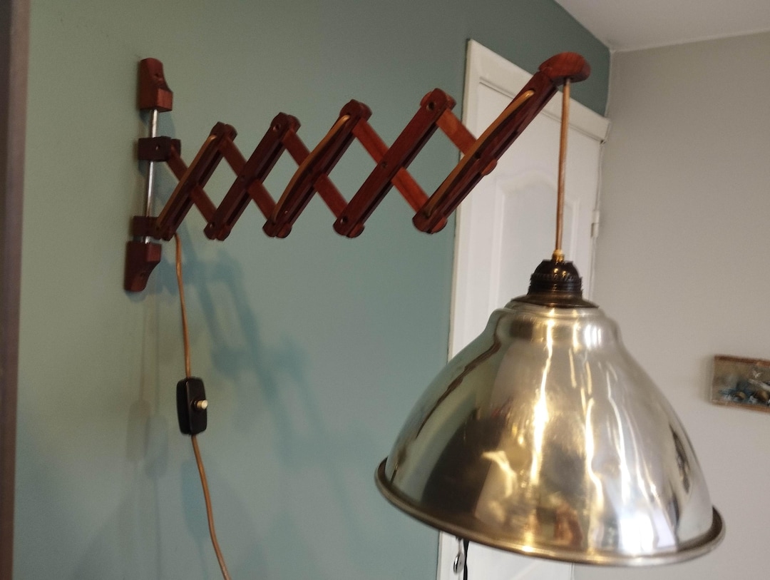 Vintage Wooden Scissor Lamp Accordion Wall Light Fixture Danish Modern ...