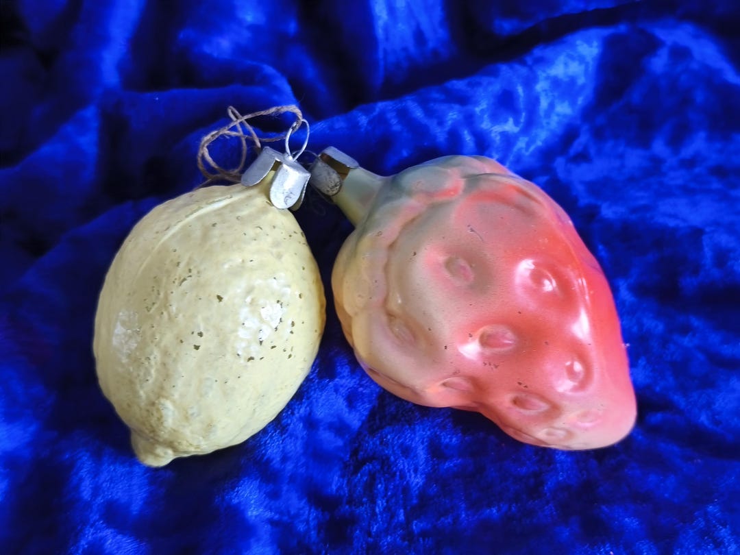 Set of 2 Vintage Soviet Christmas Ornaments Strawberry and Lemon USSR ...