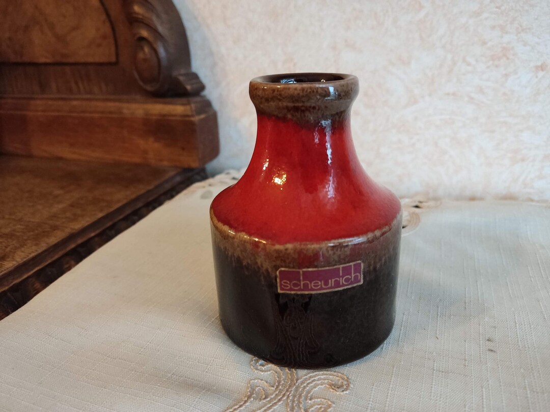 Vintage Scheurich Keramik Fat Lava Vase With Red and Black Striped Fat ...