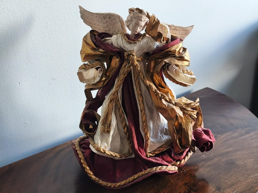 Handmade Angel Figurine With Gold and Burgundy Robe | Ethereal ...