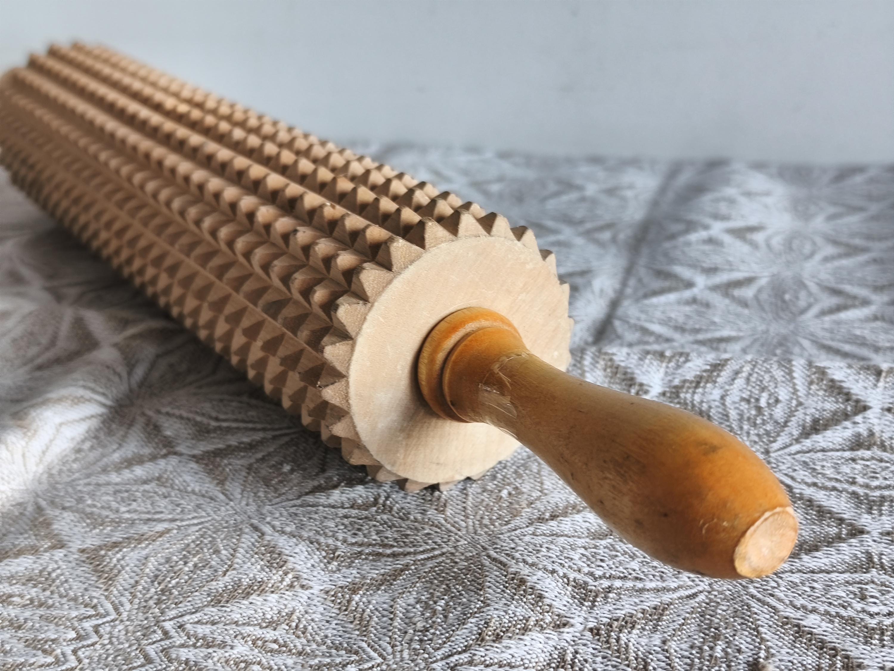 Vintage Sweden Wooden Noodle Notched Cutter Rolling Pin Grooved Grid ...