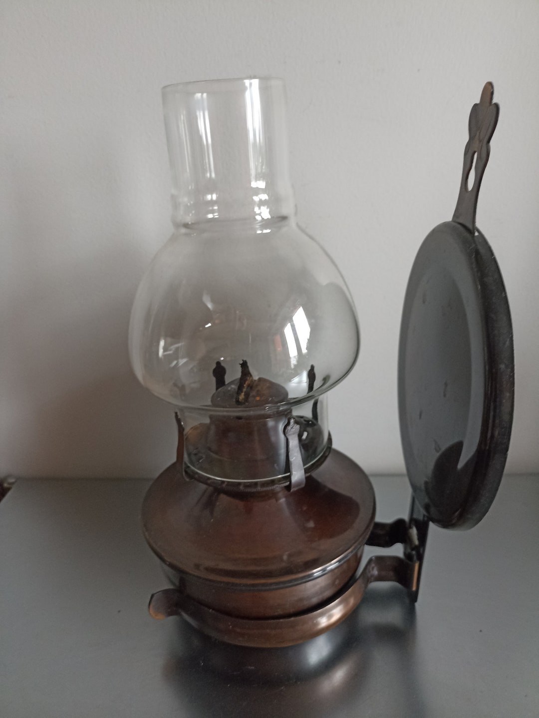 Vintage Chinese Glass Steel Oil Lamp With Reflector Kerosene - Etsy