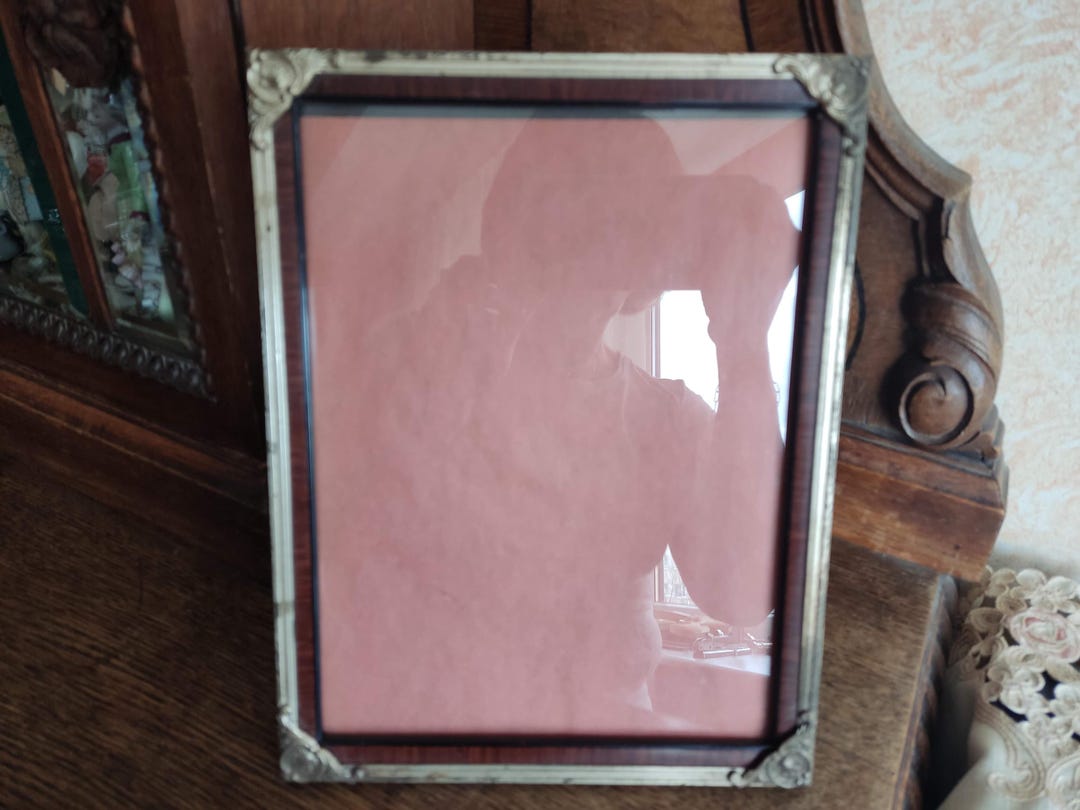 Antique 1920s Wood and Brass Picture Frame With Ornate Metal Corners ...