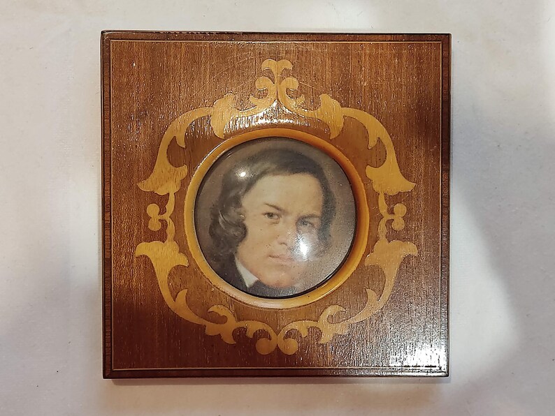 Antique Swedish Wooden Inlaid Photo Frame With Round Convex Glass/ Hand ...