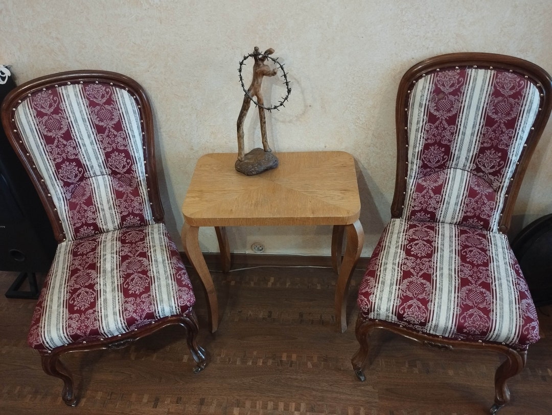 Set 2 Antique Victorian Large Chairs Spring Seat With Brass Wheels. - Etsy