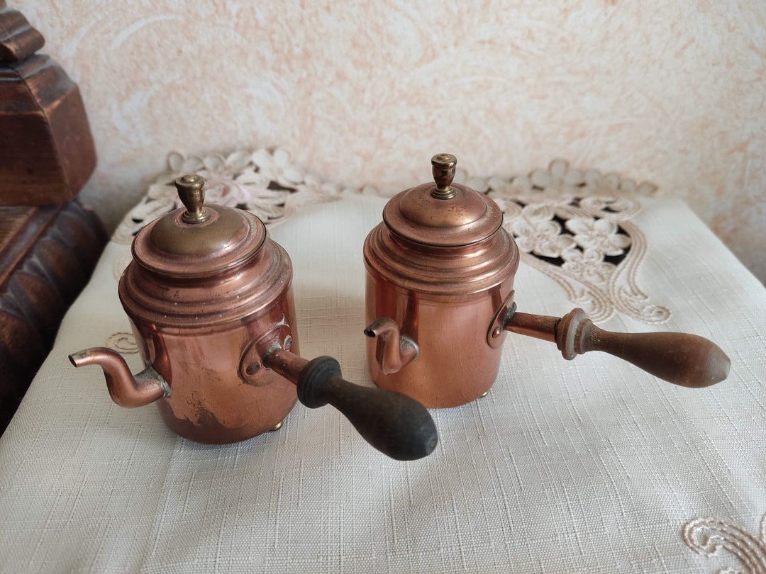 Set of 2 Miniature Vintage Copper Kettle Kitchen Copper Toys Dollhouse ...