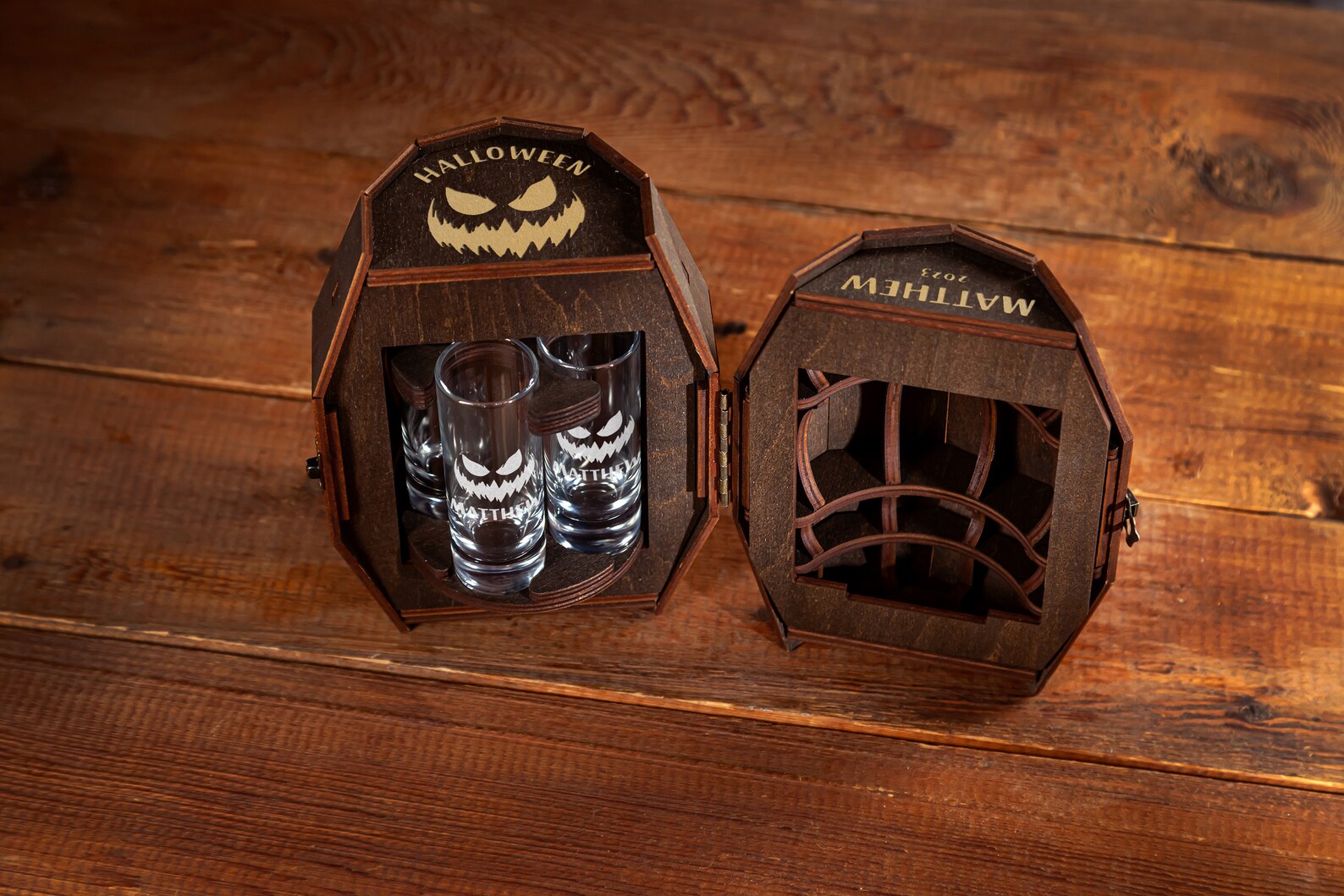 Halloween Gift Personalized Set of Shots in a Wooden Barrel, Happy ...
