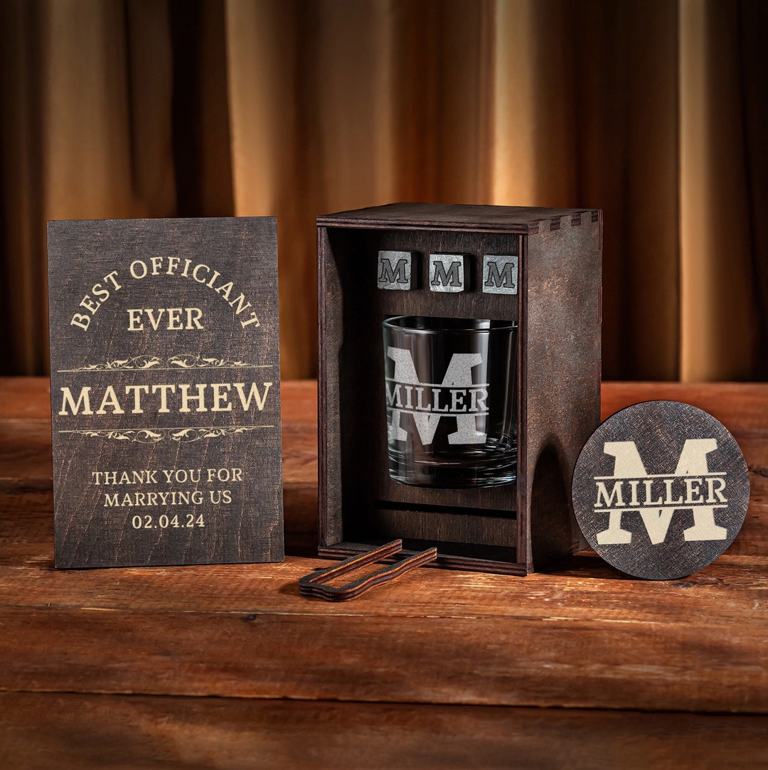Wedding Officiant Gift Whiskey Glass in a Wooden Box, Pastor ...