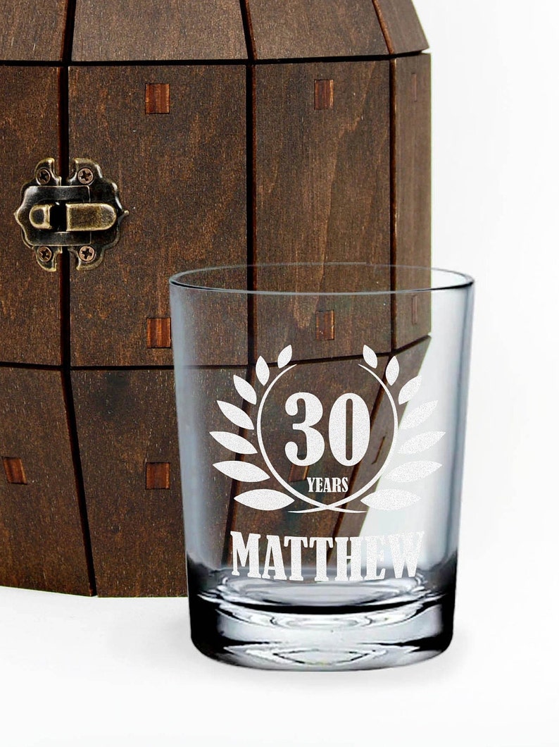 30th Birthday Gift for Men, Thirty Birthday, Personalized Whiskey Glass ...