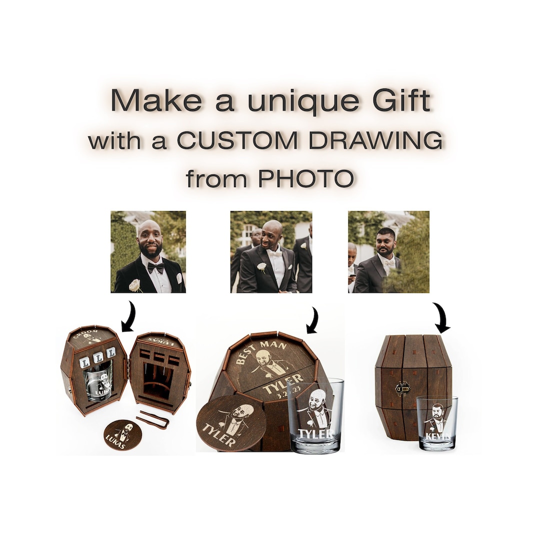 Unique Groomsmen Gift Set With Photo on Glass, Personalized Whiskey ...
