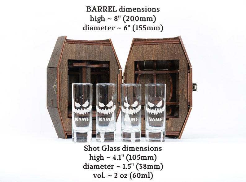 Halloween Gift Personalized Set of Shots in a Wooden Barrel, Happy ...