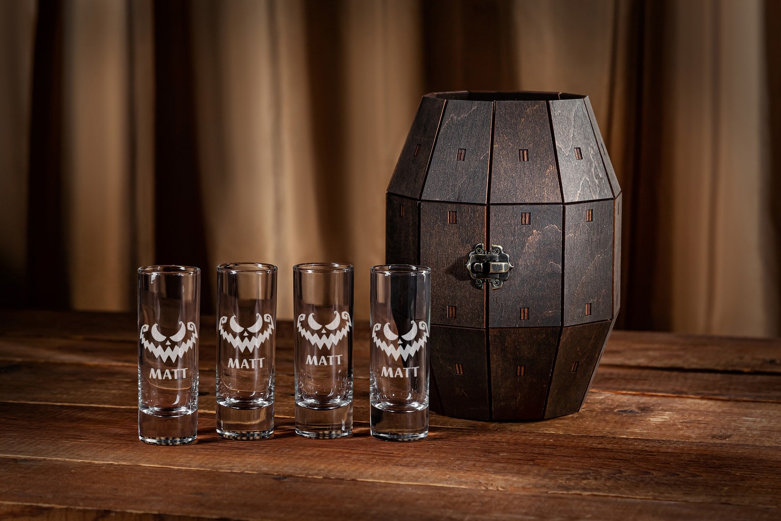 Halloween Gift Personalized Set of Shots in a Wooden Barrel, Happy ...
