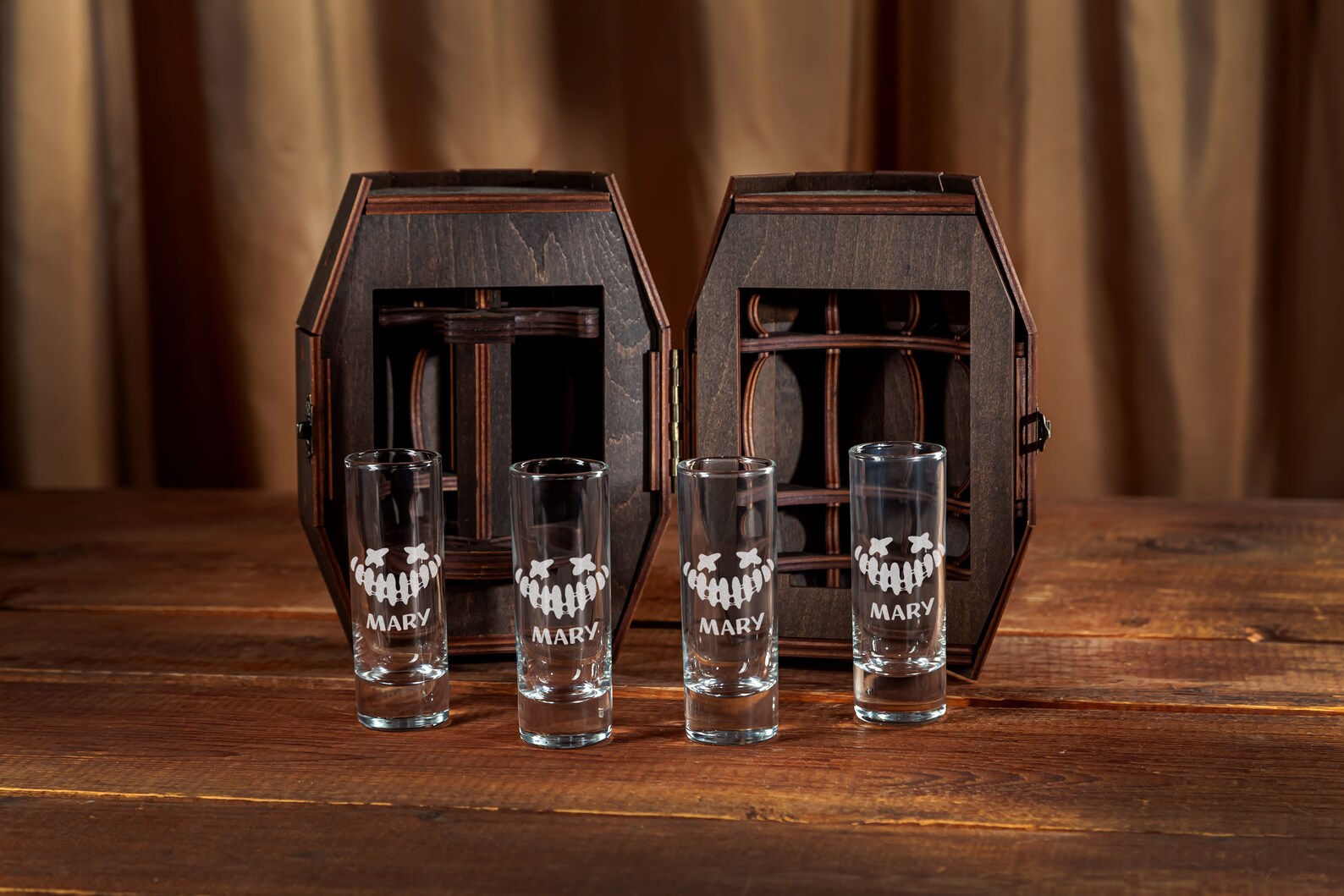 Halloween Gift Personalized Set of Shots in a Wooden Barrel, Happy ...