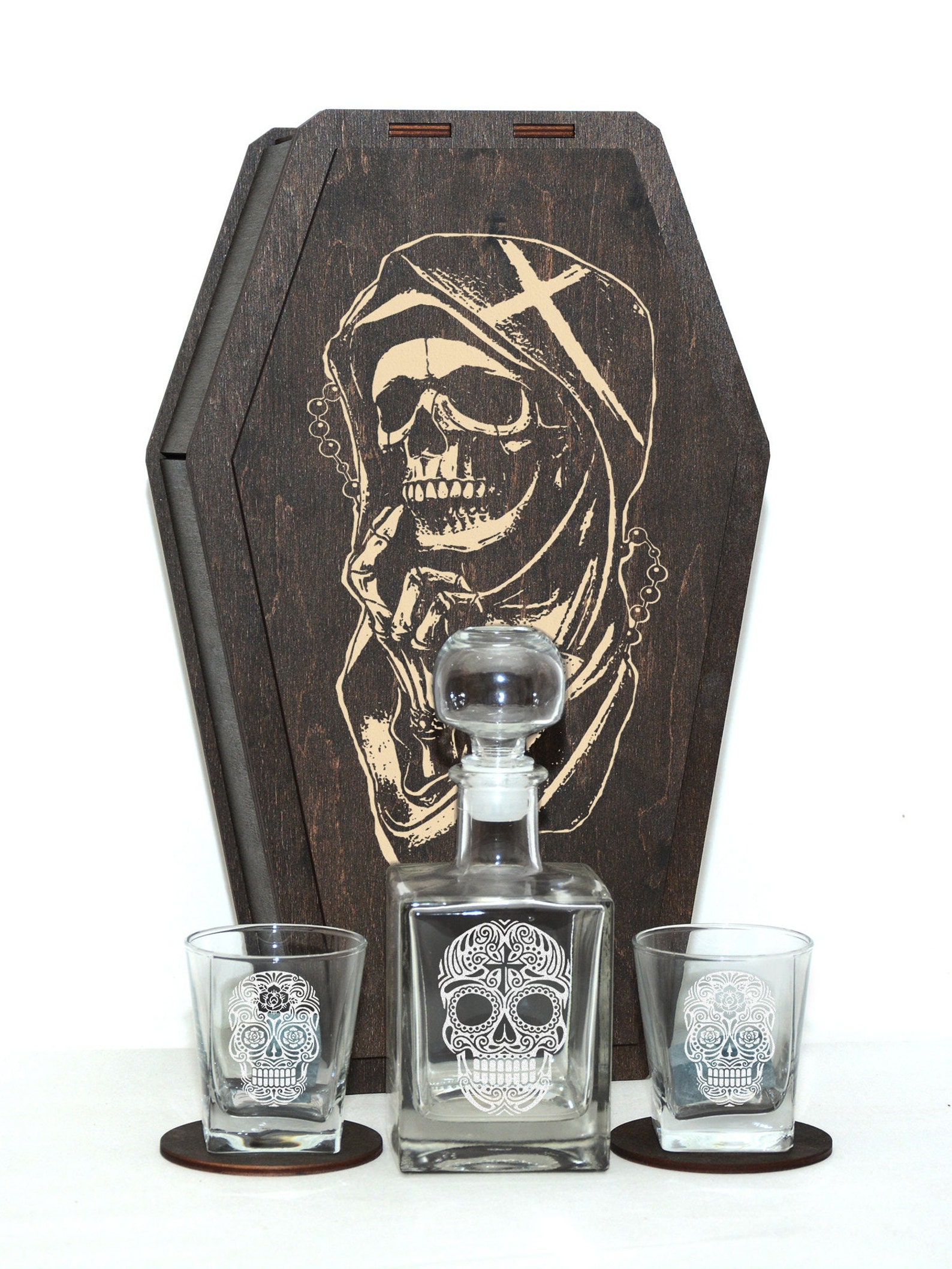 Day of the Dead, Whiskey Decanter Set With Coffin Box, Sugar Skull ...
