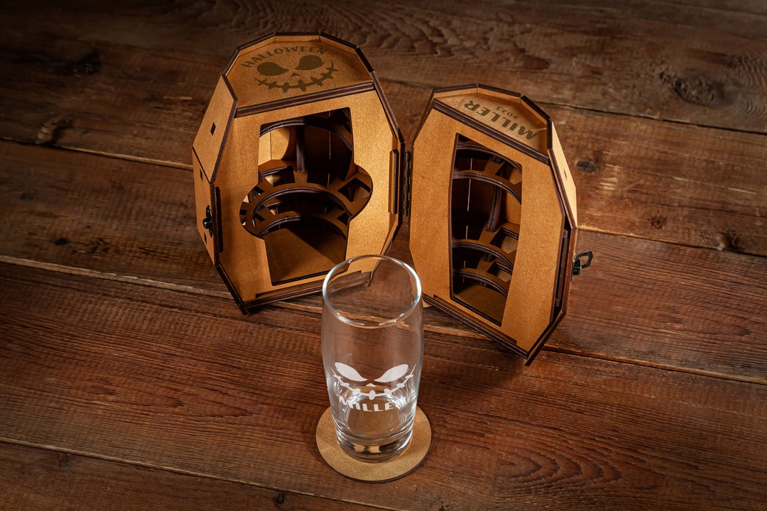 Halloween Gift Beer Glass in Wooden Barrel, Unique Gift for Him, Spooky ...