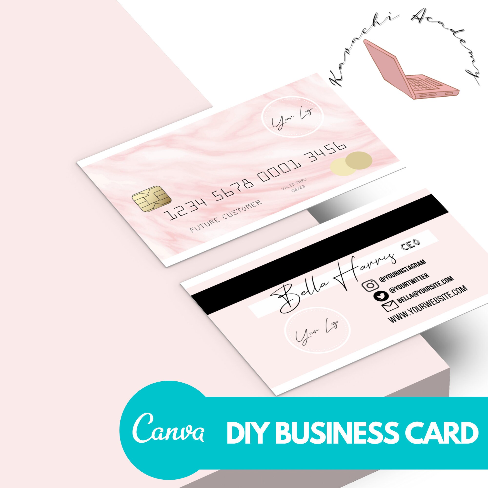 DIY Simple Pink Marble Credit Card Business Card Template - Etsy