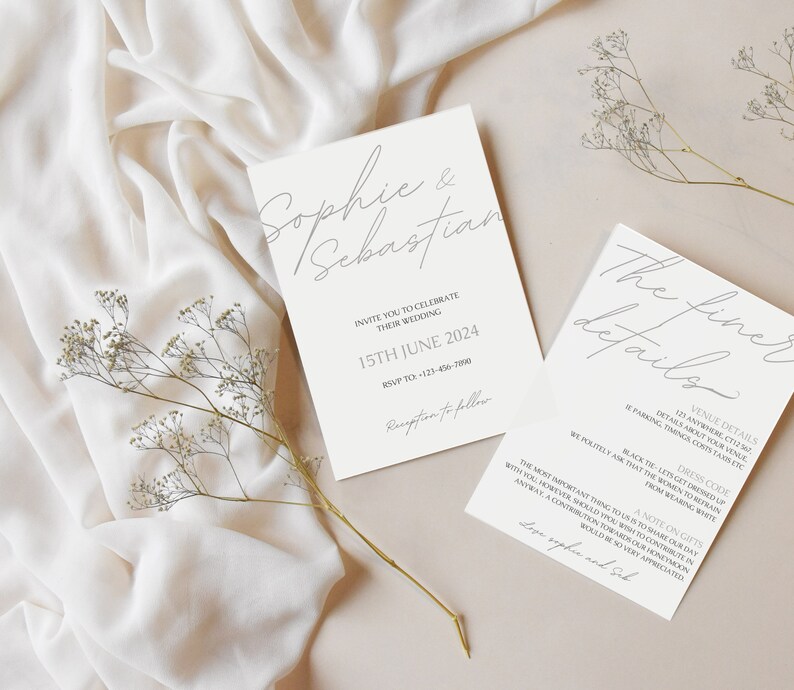 Minimalist Classic Wedding Invitation Set Template, Downloadable ...