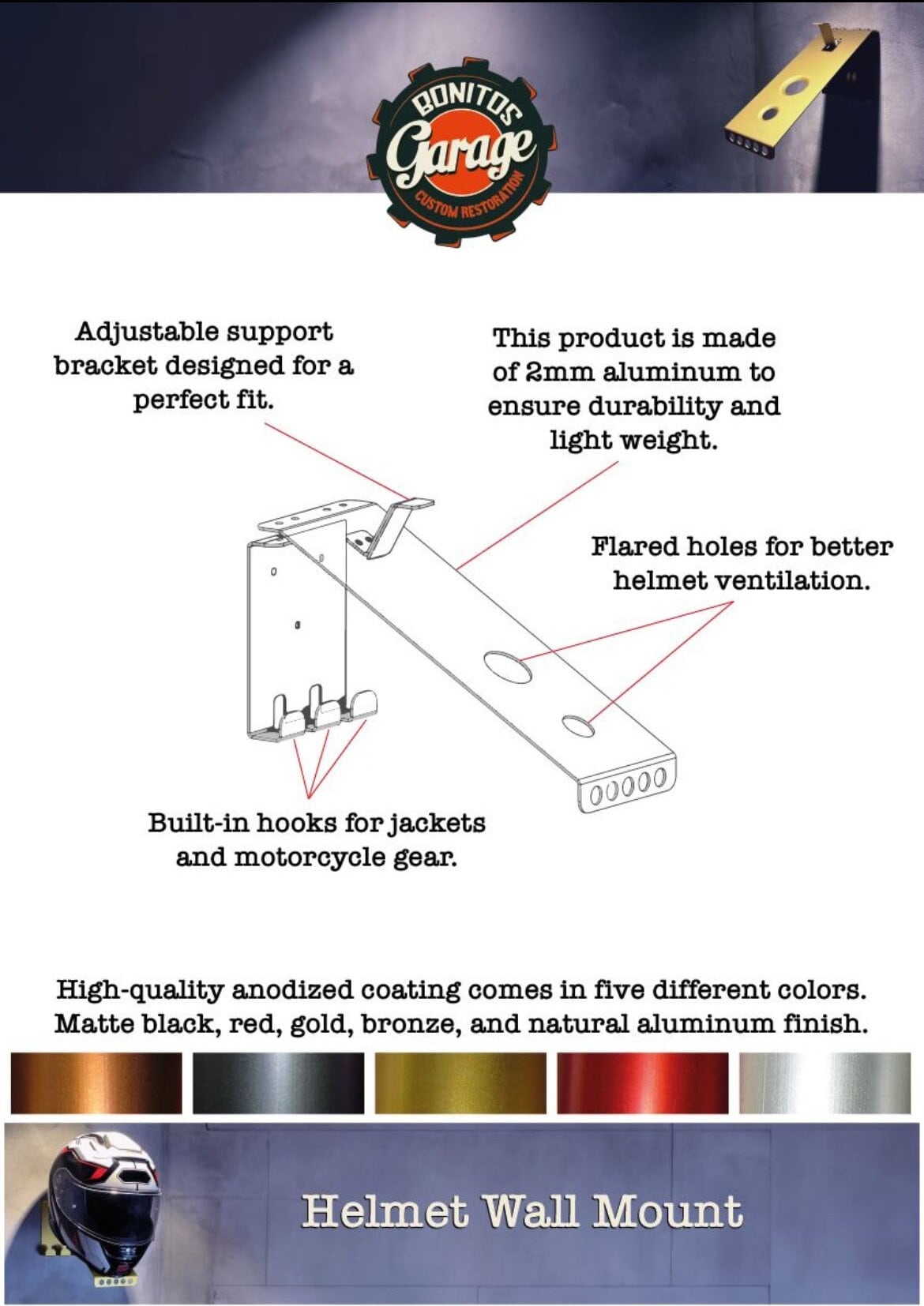Helmet Wall Mount, Aluminum Helmet Holder, Wall-mounted, Helmet Wall ...