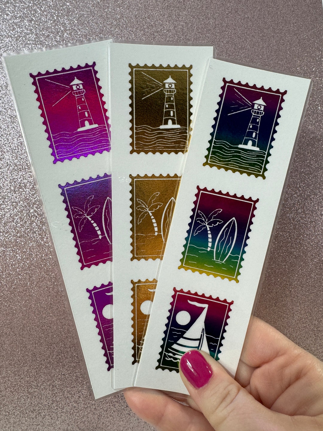 Summer Beach Stamp Bookmark Sailboat Bookmarks Foiling Mail Stamps Cute ...