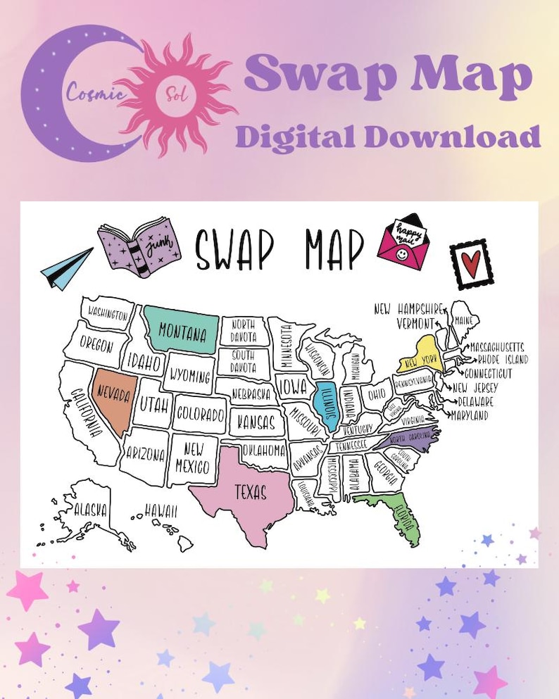 U.S. Swap Map: Color-in Junk Journal Printable (digital Download) - Etsy